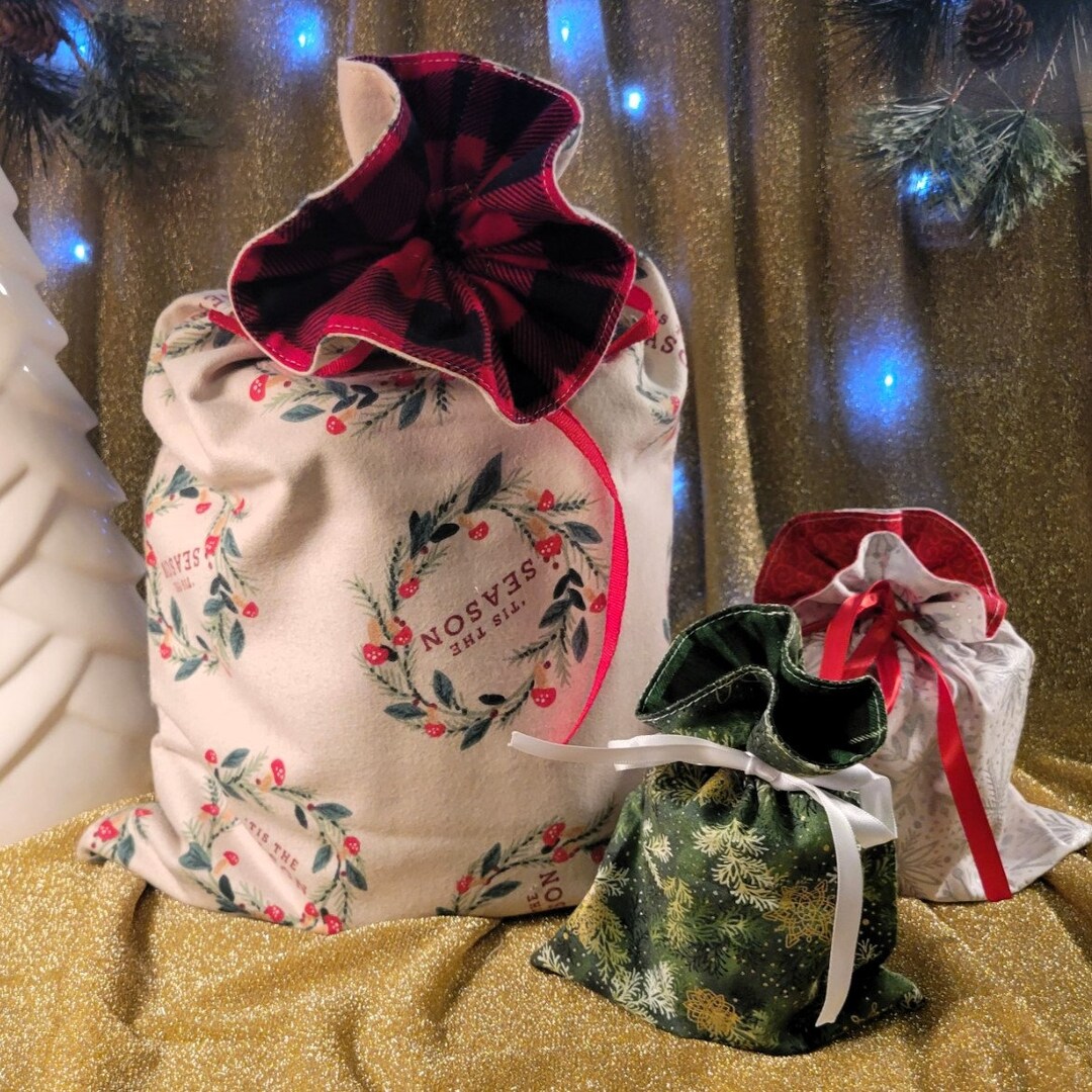 Set of 3 Reusable Christmas Holiday Gift Bags S/M/L Reusable Gift Bag ...