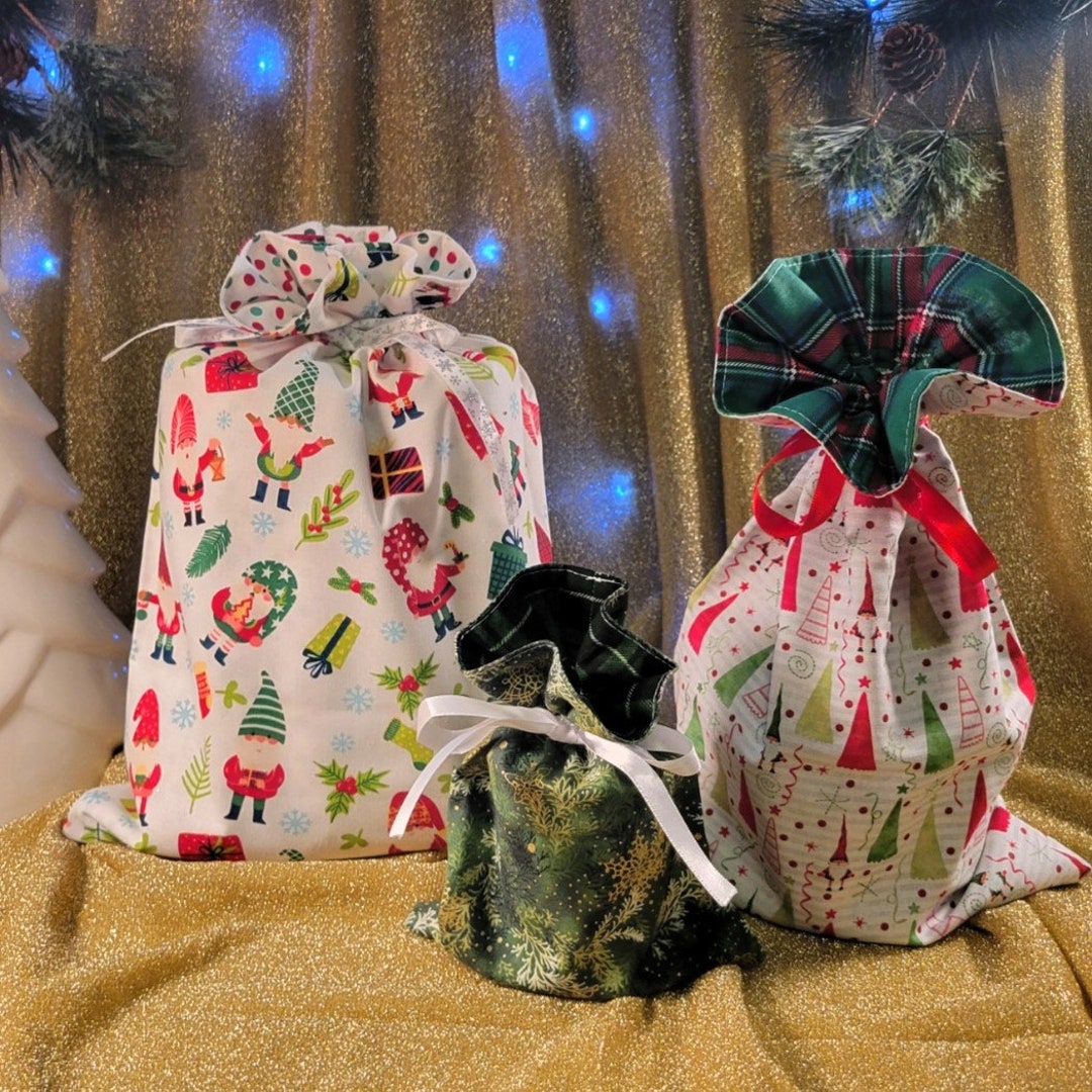 Set of 3 Reusable Christmas Holiday Gift Bags S/M/L Reusable Gift Bag ...