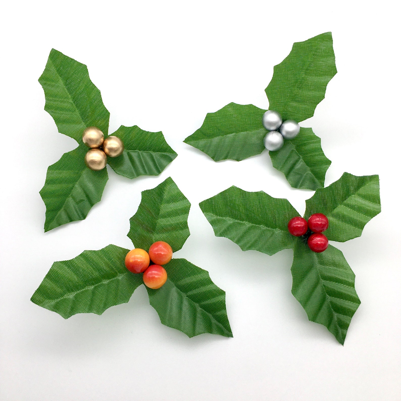 Christmas Holly Leaves With Berries Fabric Silk Ornaments Home - Etsy UK