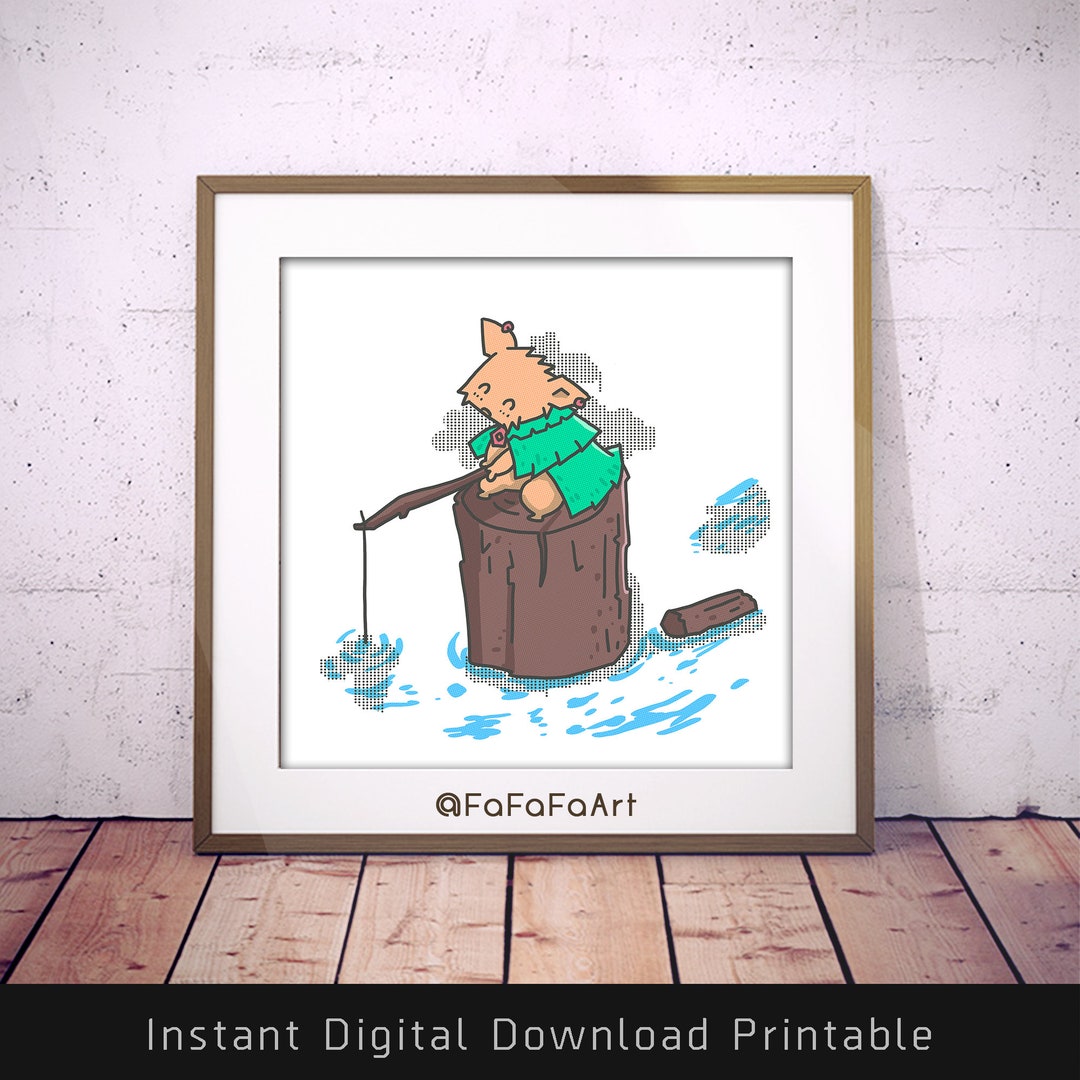 Yorkie Fishing Poster Catching the Salmon for Dinner for Cute Cozy Room ...