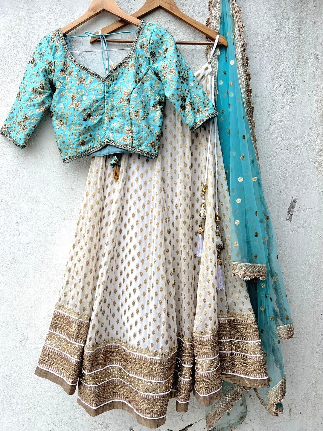 Cadet Blue and Ivory Sharmily Work Lehenga Set, Bridesmaids Made to ...