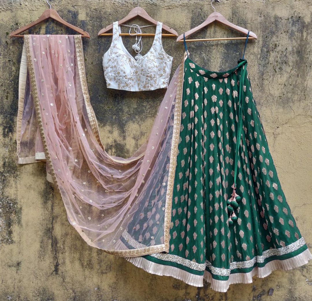 Deep Green Lehenga Choli Dupatta Indian Designer Lengha Custom Stiched ...