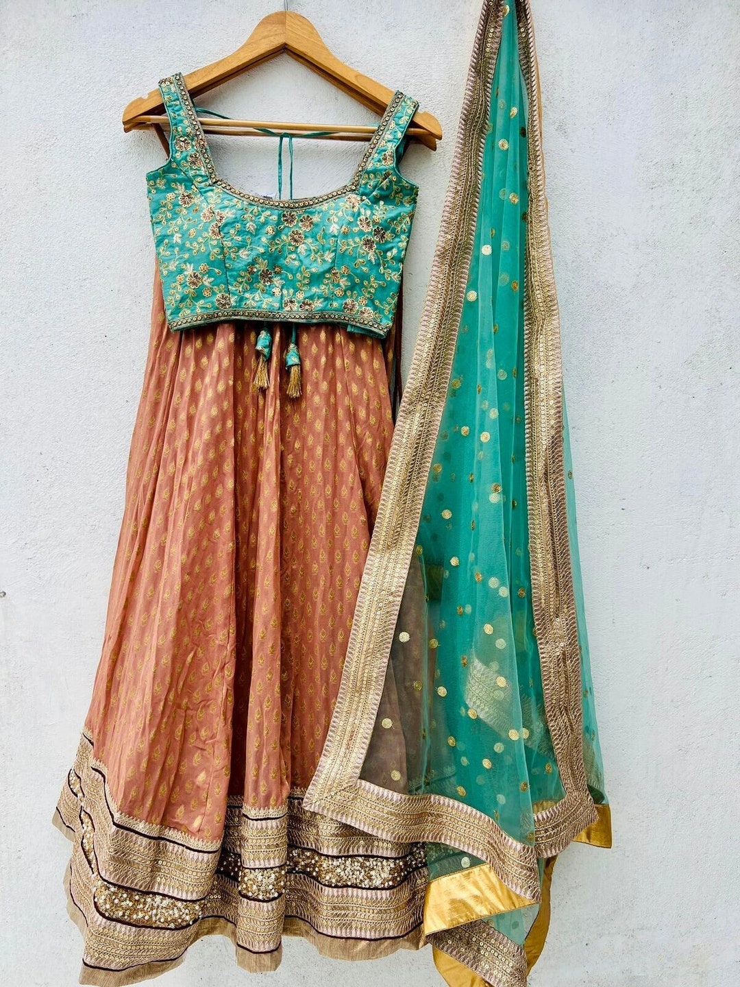 Chestnut Brown and Castleton Green Lehenga Set, Bridesmaid Dress ...