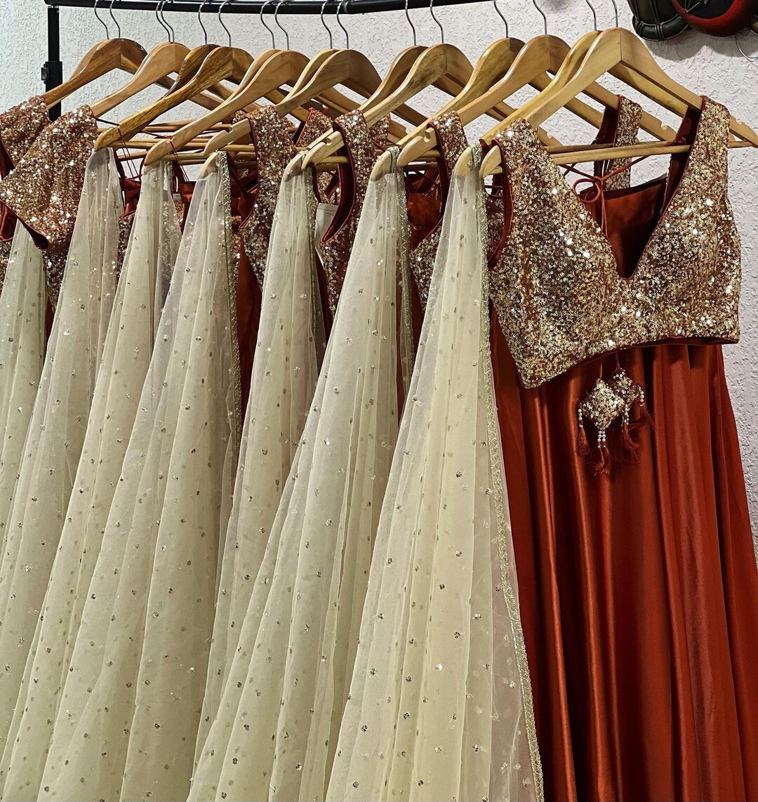 Shining Pantone With Gold Sequins Combination Indian Wedding Bridesmaid ...