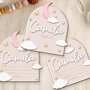 Moon and Cloud Baby Name Sign, Baby Announcement Sign, Birth Stat Sign ...