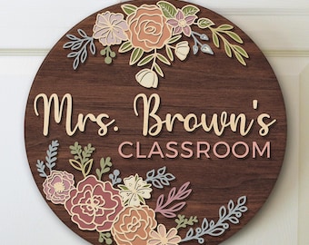 Floral Teacher Door Sign, Classroom Welcome Sign Gift for Teacher, Gift ...