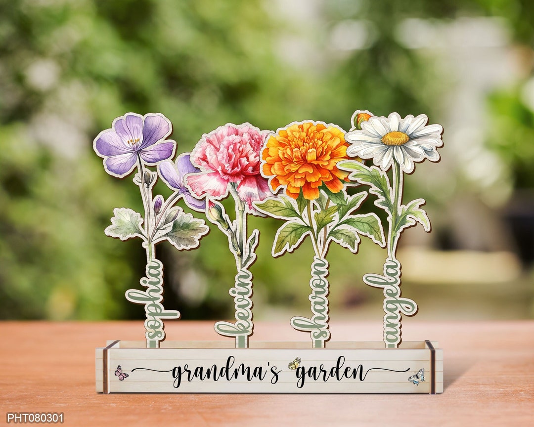 Wood Birth Flower Garden, Custom Grandma Gifts, Grandmas Garden Flower ...