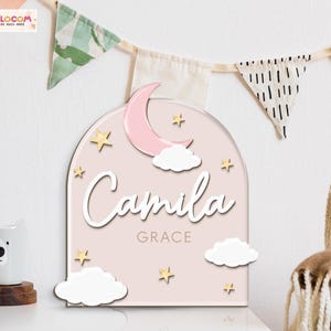 Moon and Cloud Baby Name Sign, Baby Announcement Sign, Birth Stat Sign ...