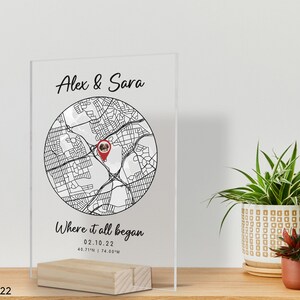Custom Map Acrylic Plaque for Couple, Personalized Our First Date Map ...