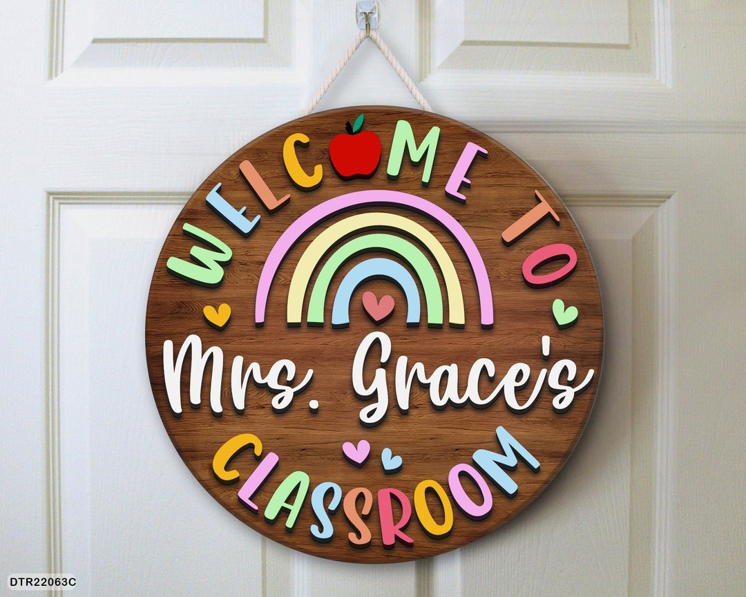 Teacher Door Sign, Classroom Decor Rainbow, Teacher Door Hanger ...