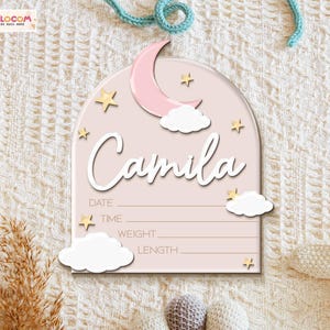 Moon and Cloud Baby Name Sign, Baby Announcement Sign, Birth Stat Sign ...