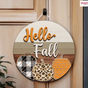 Hello Fall Door Sign, Fall Door Hanger, Cute Pumpkin Door Hanger ...