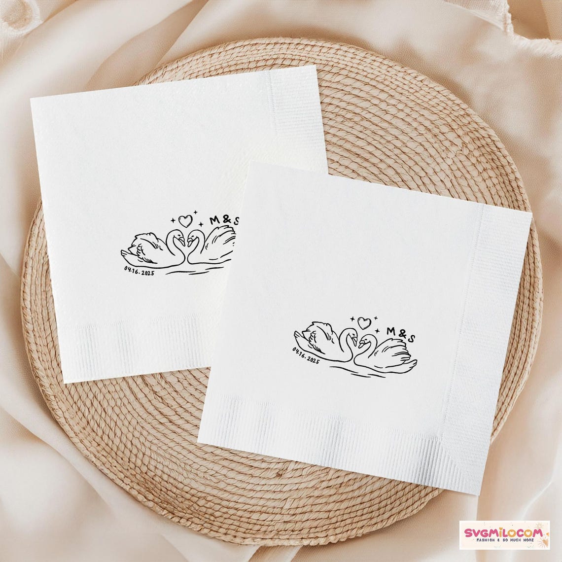Personalized Swan Wedding Napkins, Swan Heart Cocktail Napkins, Custom ...