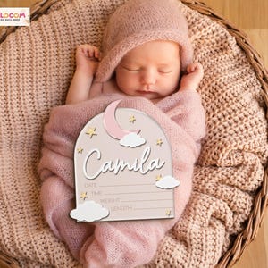 Moon and Cloud Baby Name Sign, Baby Announcement Sign, Birth Stat Sign ...