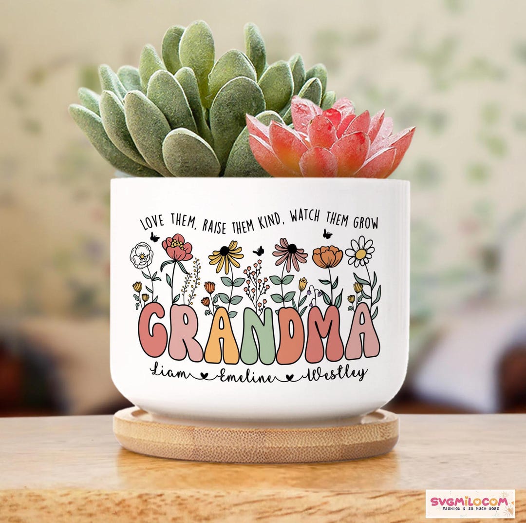 Personalized Grandma Plant Pot, Custom Grandkids Name Plant Pot, Mother ...