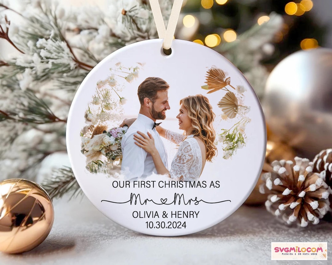 First Christmas Married Ornament, Custom Wedding Photo Ornament, Just ...
