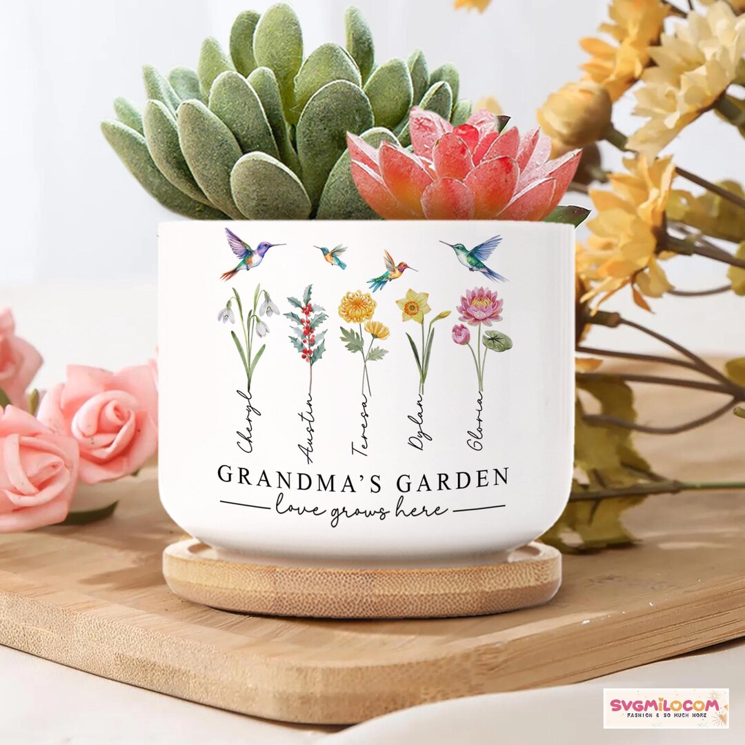 Grandmas Garden Plant Pot, Custom Birth Month Flower Grandma Plant Pot ...