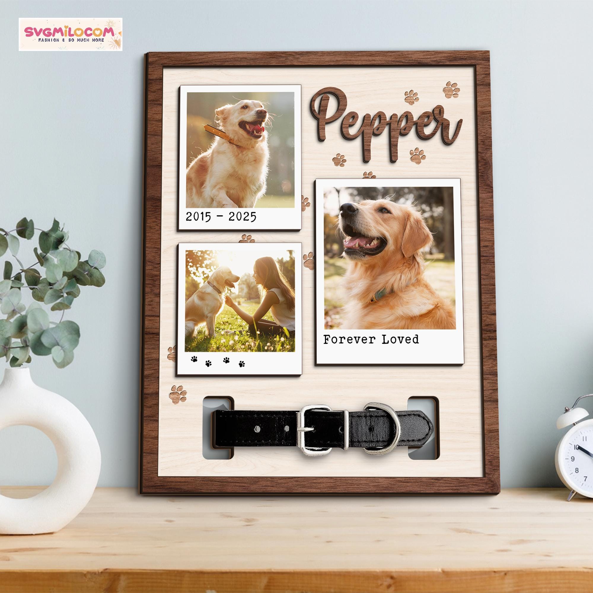 Personalized Dog Memorial Wood Frame With Collar Holder, Custom ...