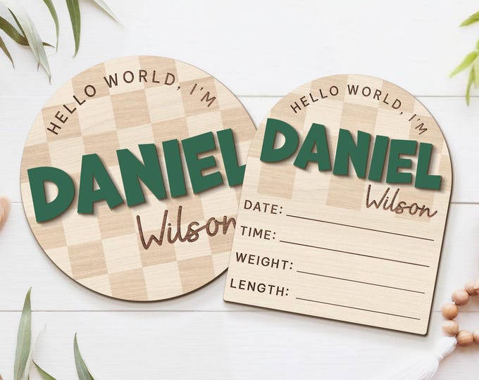 Baby Announcement Sign W/ Checker Board Design, Birth Announcement ...