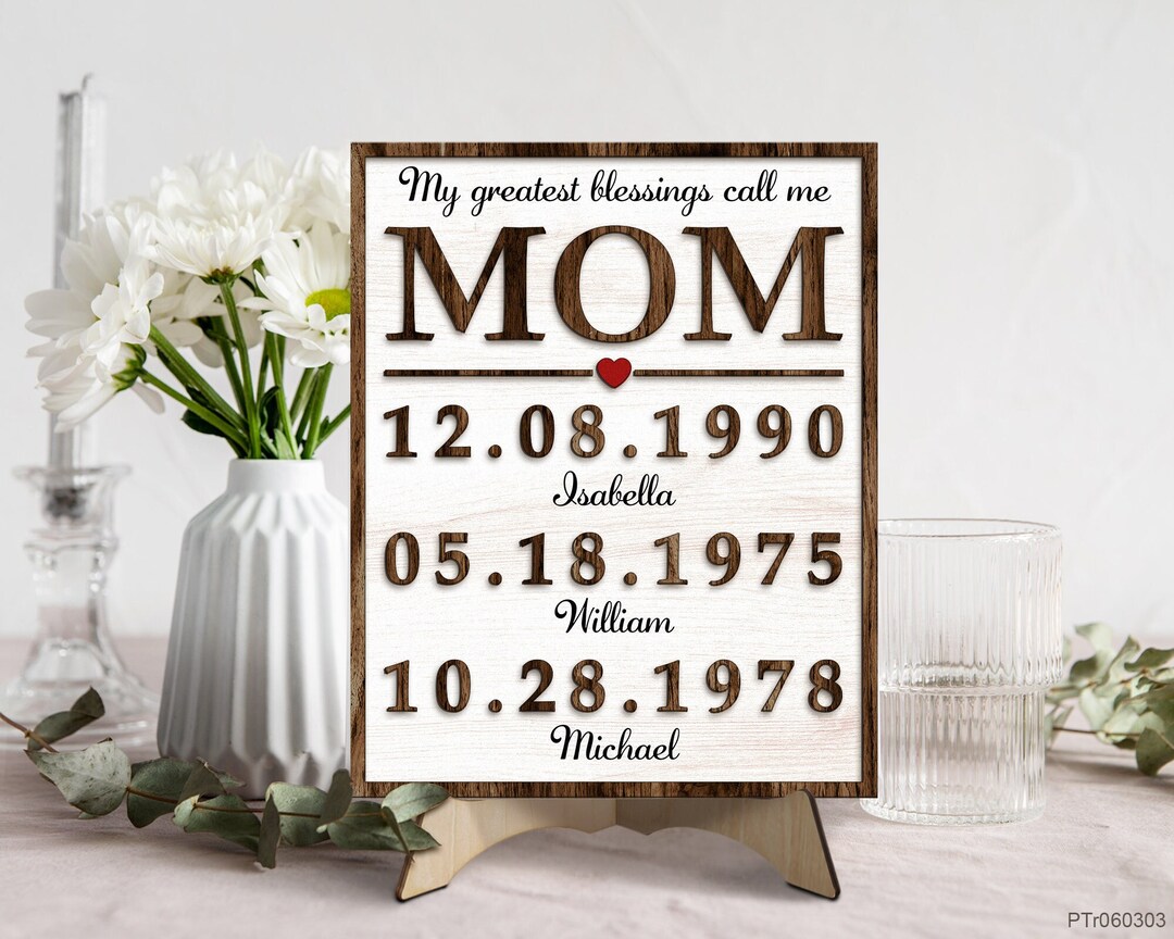 Personalized Mom Wooden Sign, Mom Sign With Kids Names, Custom Gifts ...