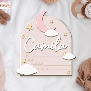 Moon and Cloud Baby Name Sign, Baby Announcement Sign, Birth Stat Sign ...
