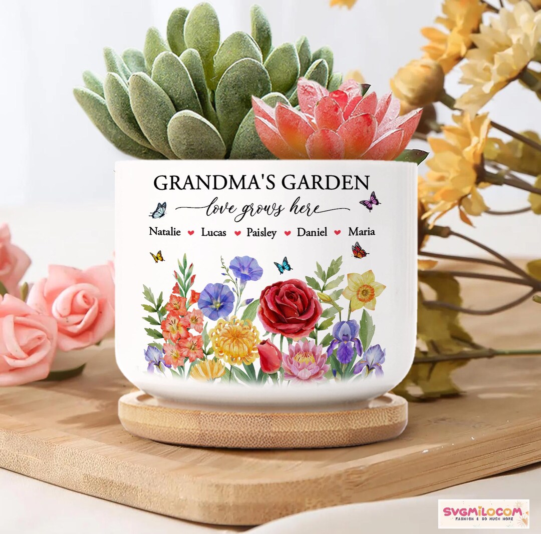 Custom Grandma's Garden Flower Pot, Birth Month Flower Gift for Grandma ...