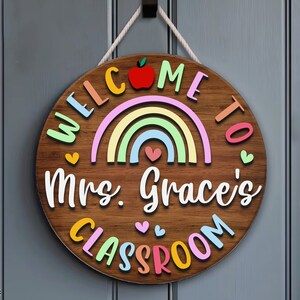 Teacher Door Sign, Classroom Decor Rainbow, Teacher Door Hanger ...