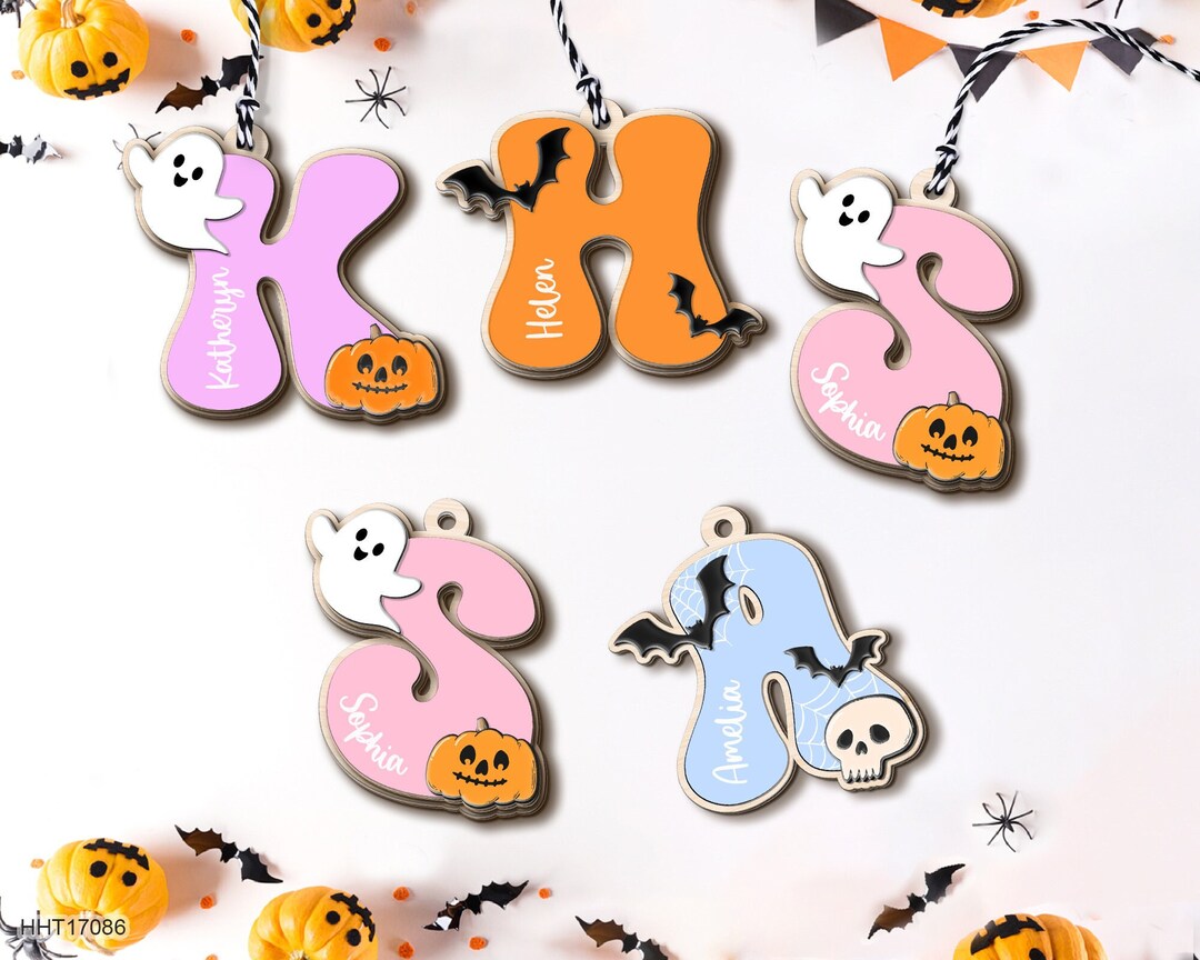Personalized 3D Halloween Name Tags, Initial Halloween Name Tag for ...