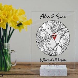 Custom Map Acrylic Plaque for Couple, Personalized Our First Date Map ...
