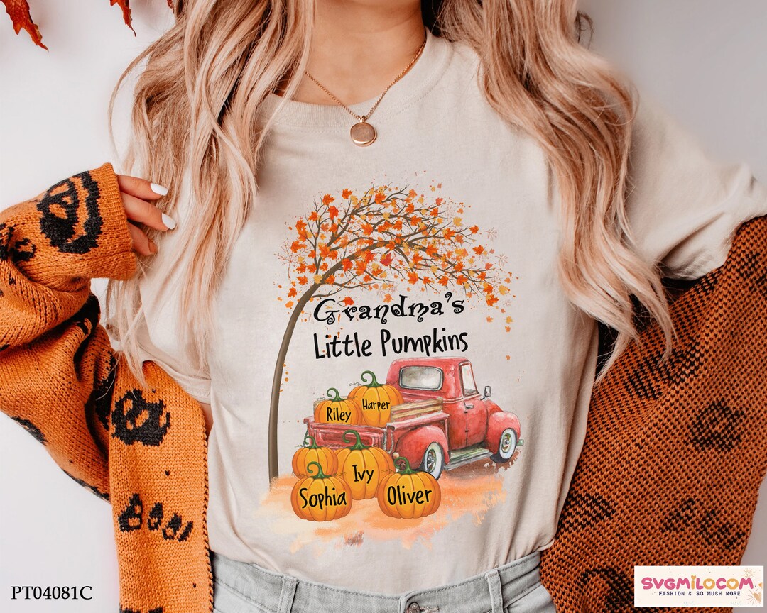 Custom Grandma Little Pumpkin Shirt, Grandma Shirt With Grandkids Names ...