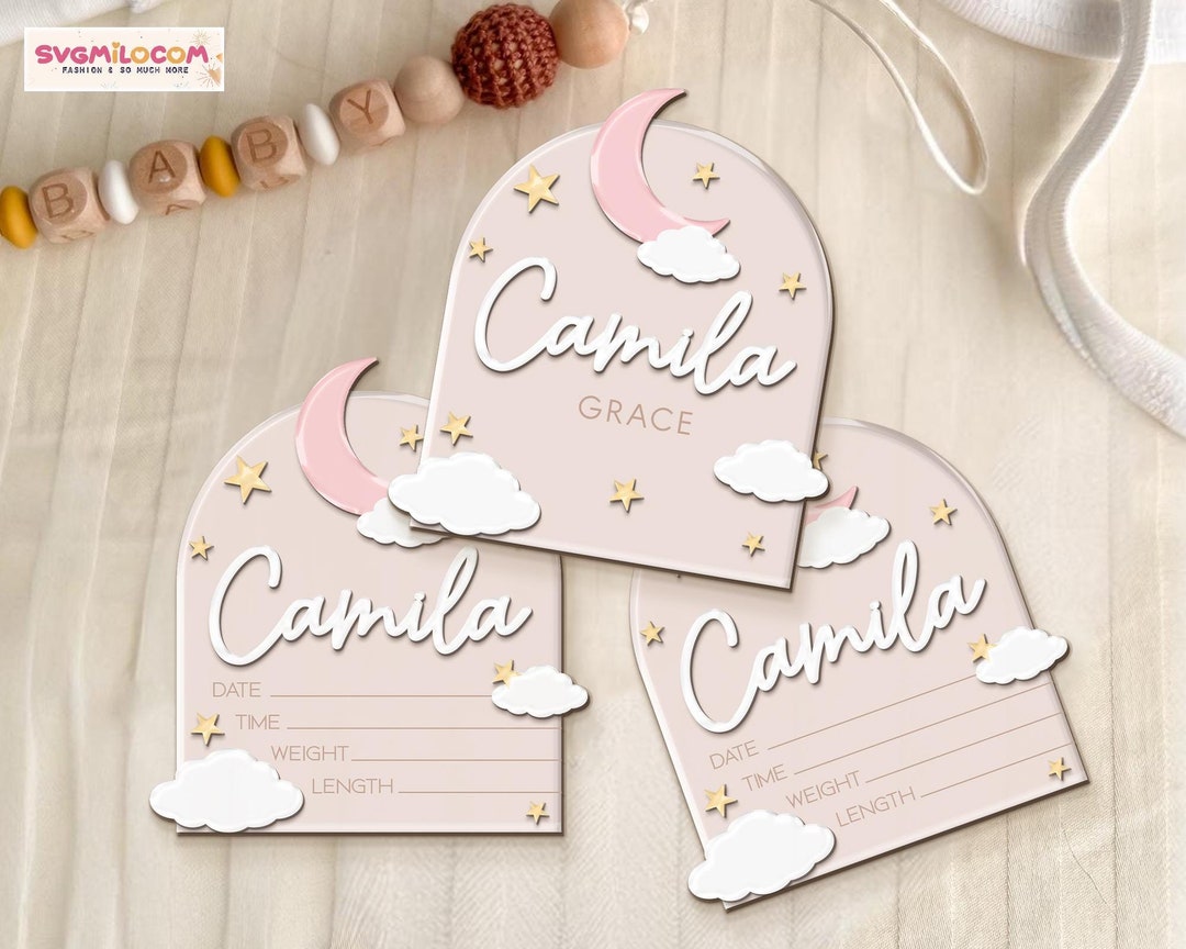 Moon and Cloud Baby Name Sign, Baby Announcement Sign, Birth Stat Sign ...