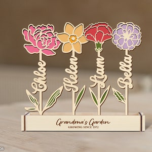 Wood Birth Flower Garden, Gifts for Mom, Gift for Grandma, Personalized ...