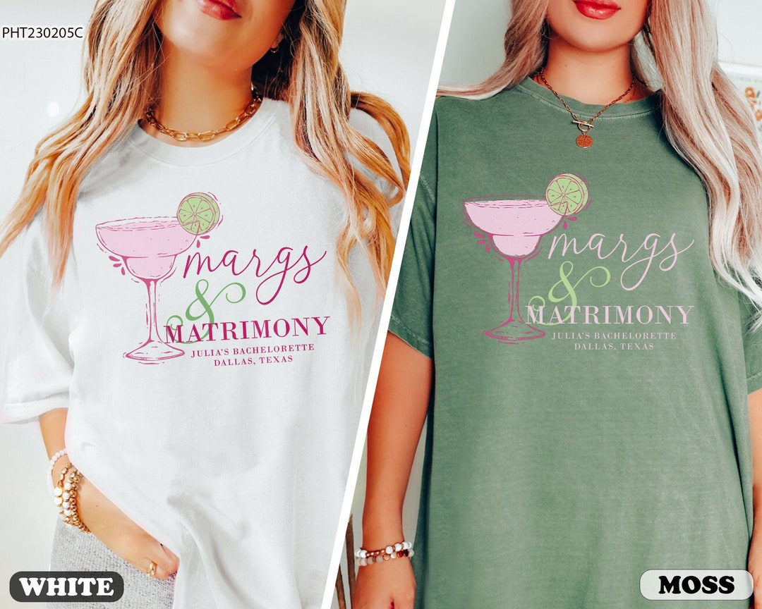 Margs and Matrimony Bachelorette Shirts, Beach Bachelorette Party Shirt ...