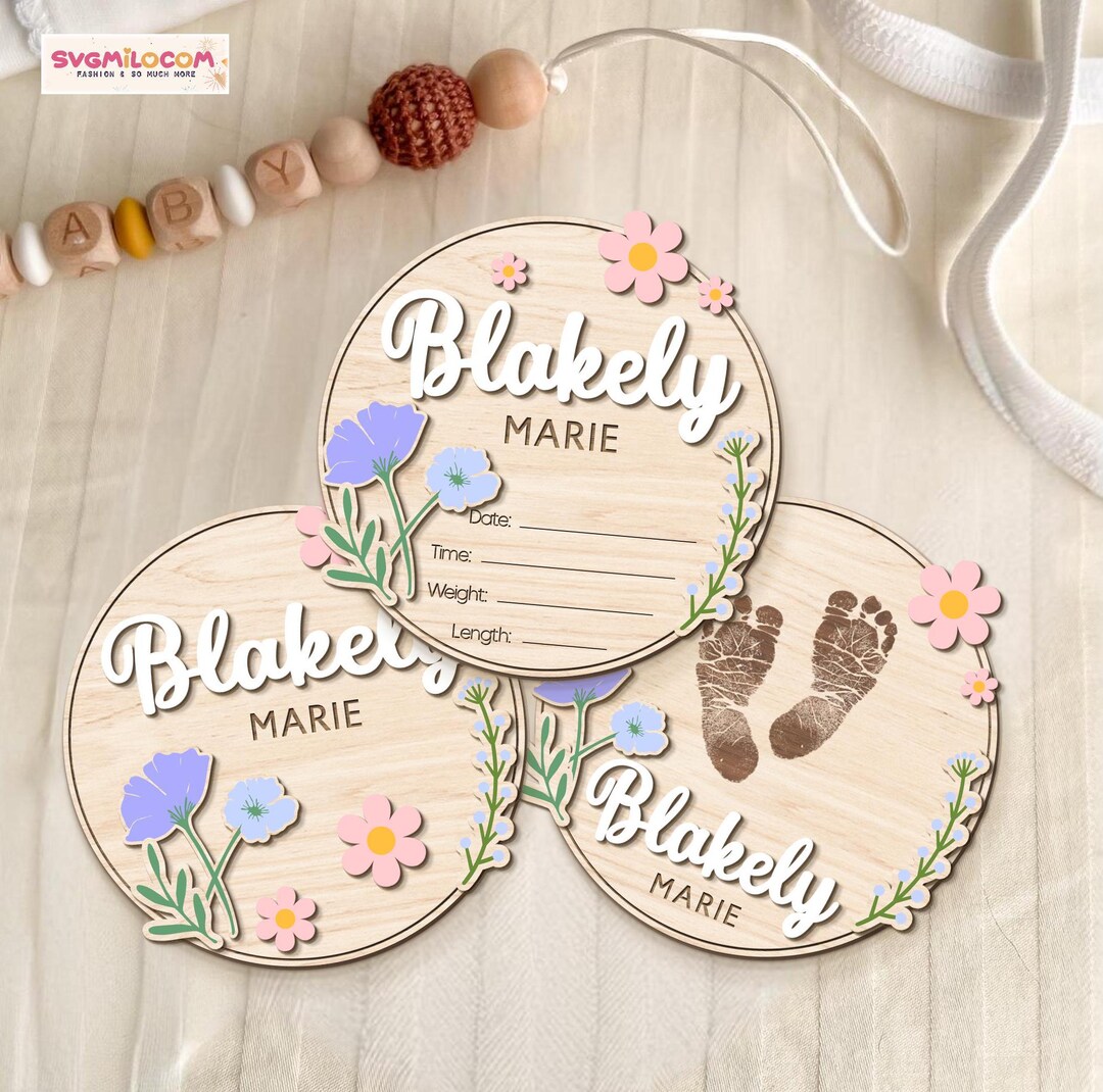 Birth Announcement Sign, Baby Announcement Sign, Wildflower Baby Name ...
