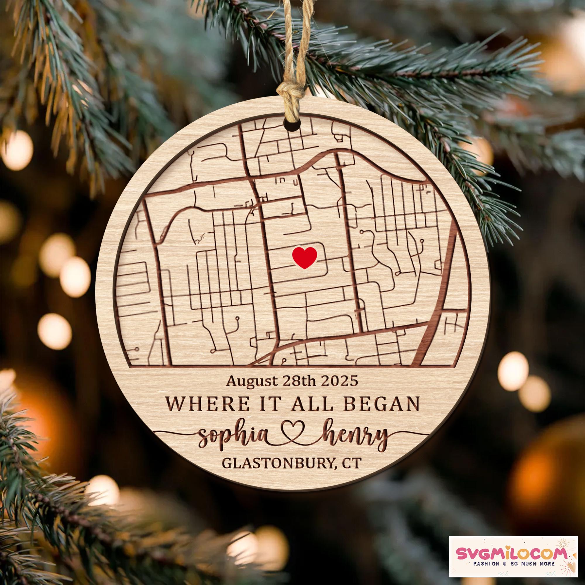 Custom Map Couple Ornament, Couple Christmas Ornament, Location ...