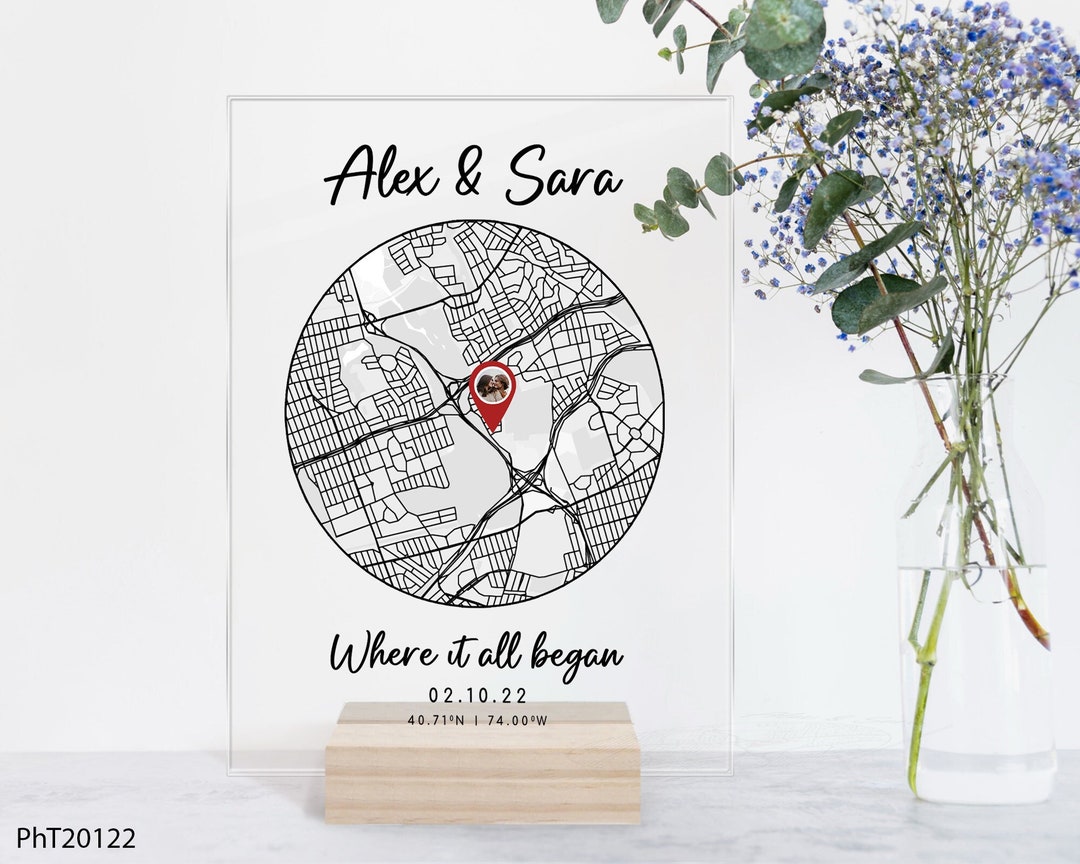 Custom Map Acrylic Plaque for Couple, Personalized Our First Date Map ...
