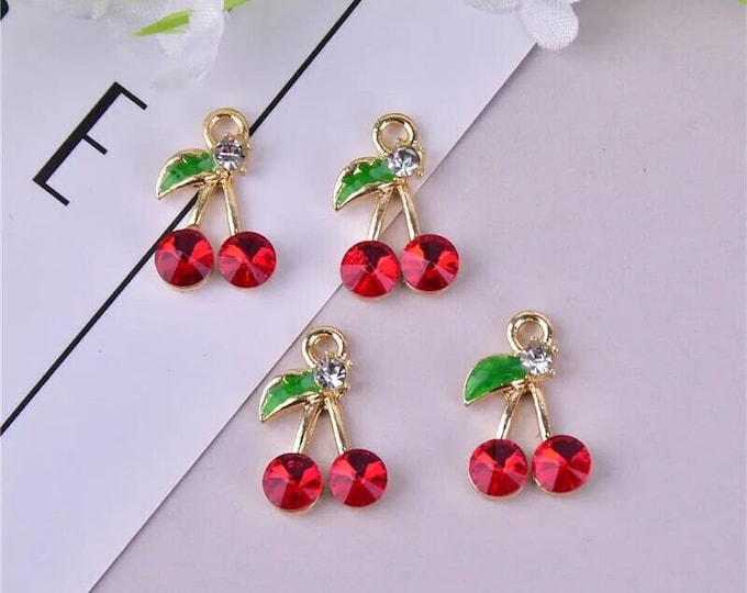 Rhinestone Cherry Keychain, Fruit Keychain, Red Cherries, Cute Keychain ...