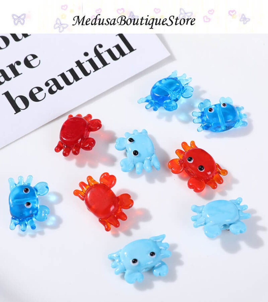 2pcs Glass Crab Beads, Color Crab Beads Pendants, DIY Bracelet Necklace ...