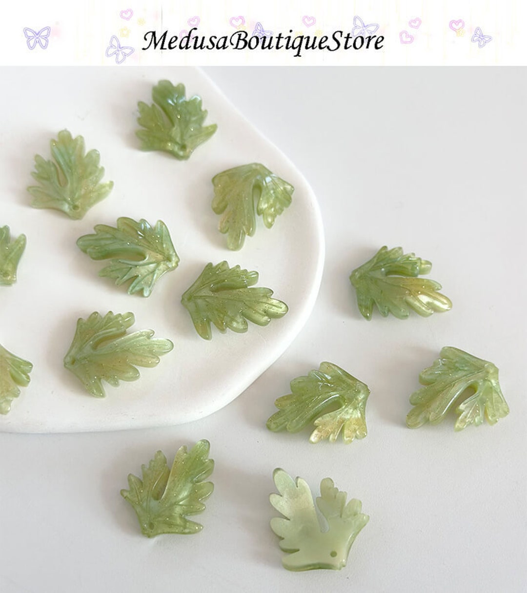20pcs Color Leaf Beads, Resin Leaf Beads Pendant, DIY Bracelet Necklace ...