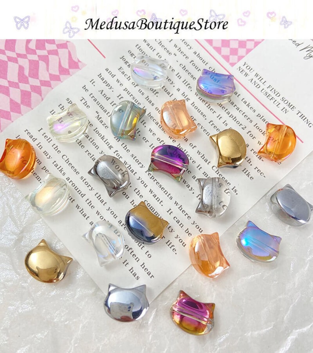 5pcscolor Cat Glass Beads, Animal Bead, DIY Jewelry Findings - Etsy