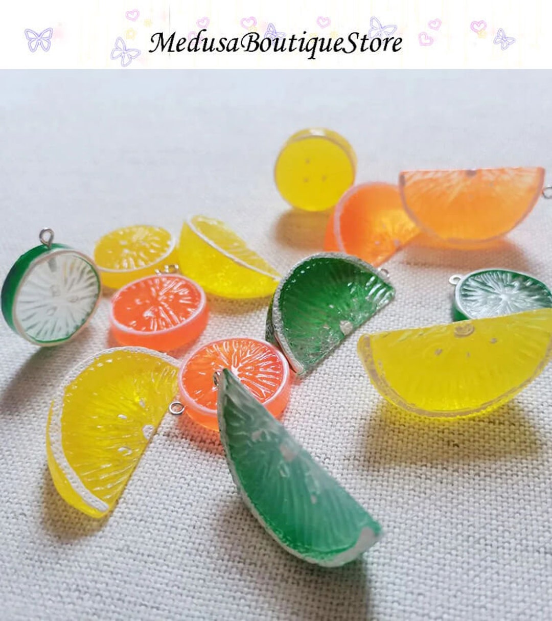 5pcs Lemon Charms, Resin Lemon Slice Pendant, DIY Bracelet Necklace ...