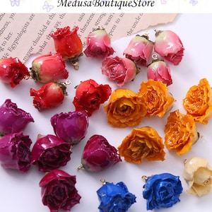 2pcs Real Rose Flower Charms, Resin Rose Flower Pendant, DIY Bracelet ...