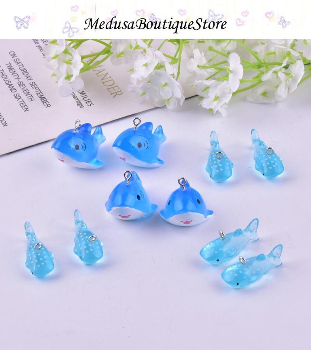 Resin Marine Animal Charms, Shark Pendants, DIY Jewelry, 5pcs - Etsy