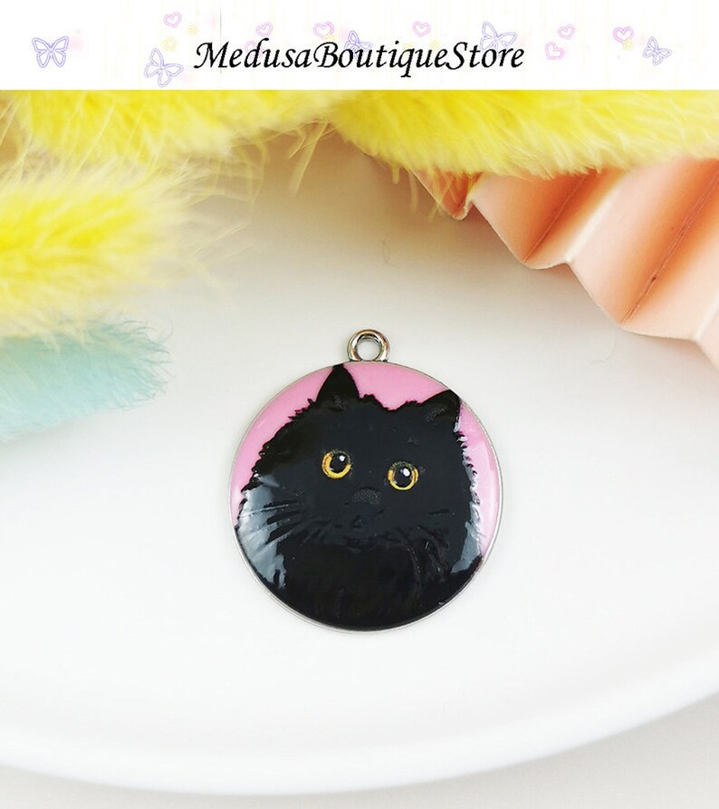 Enamel Cat Pendant Charms: Alloy Jewelry Findings (5pcs, 25mm) - Etsy