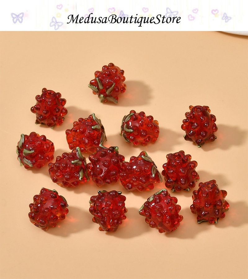 2pcs Wild Berry Drilled Coloured Glazed Beads, Raspberry Glass Beads ...