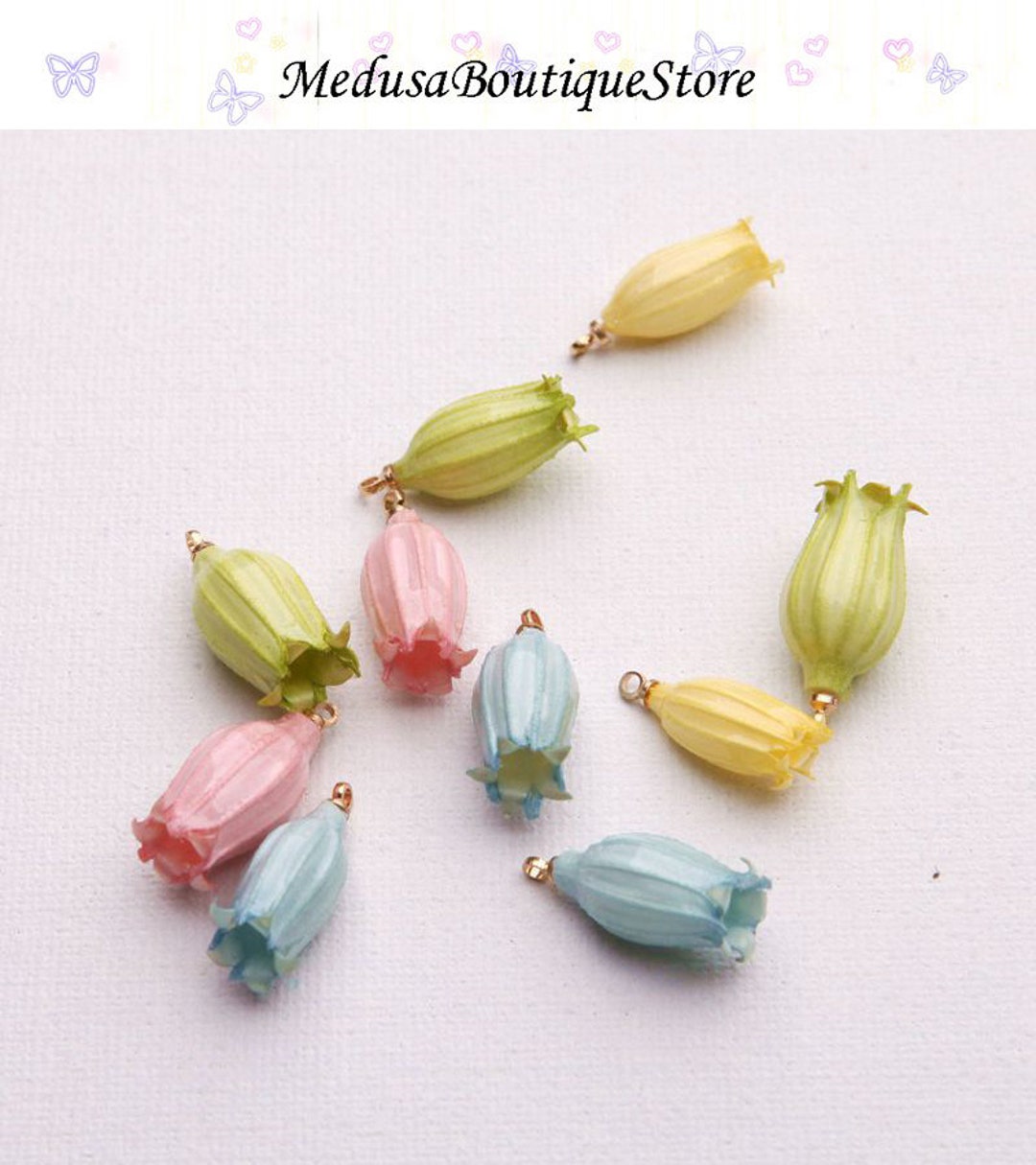 2pcs Bell Orchid Flower Charms, Real Flower Pendant, Resin Floral ...