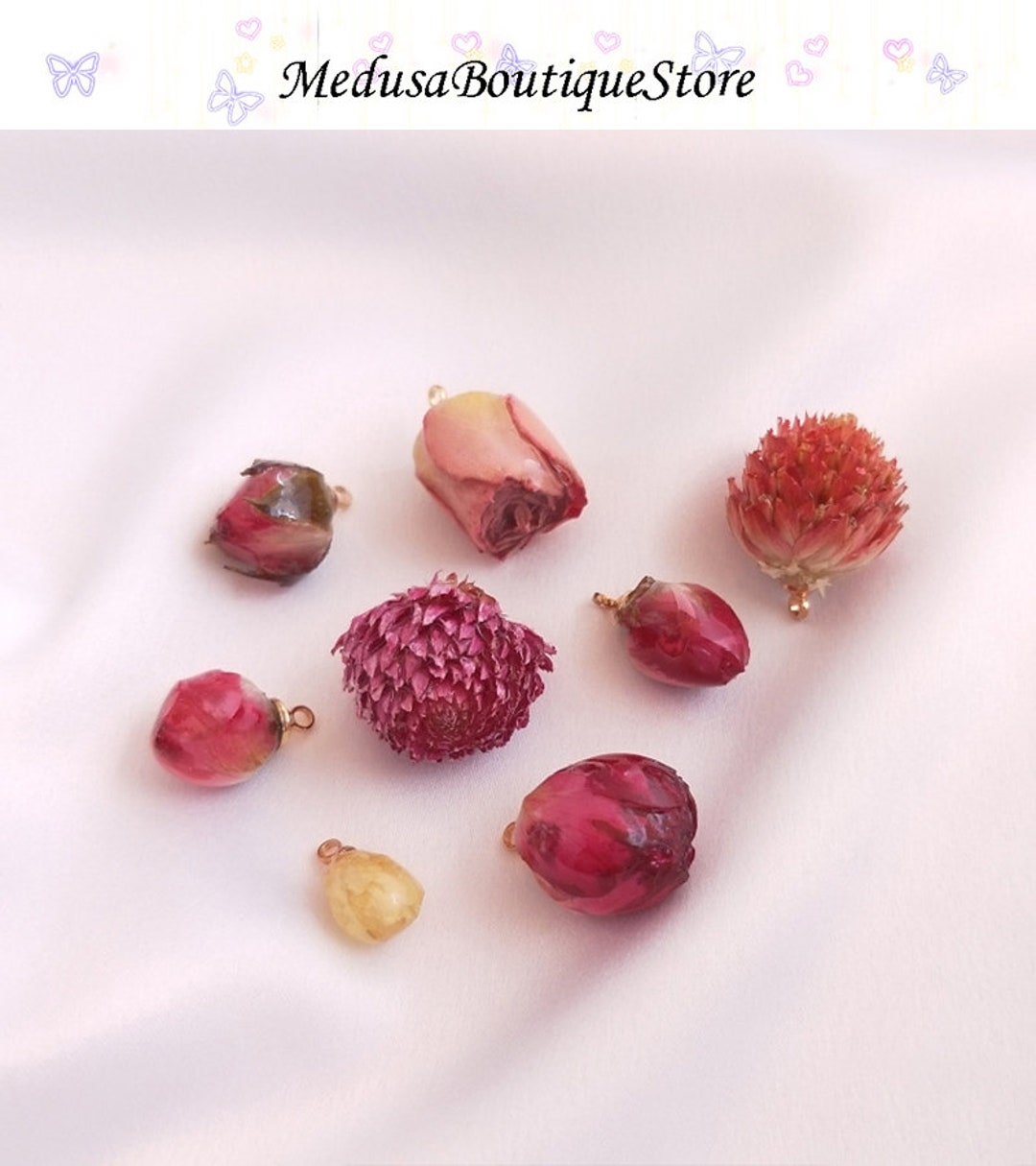 2pcs Real Flower Charms, Jasmine Rose Flower Pendant, DIY Bracelet ...