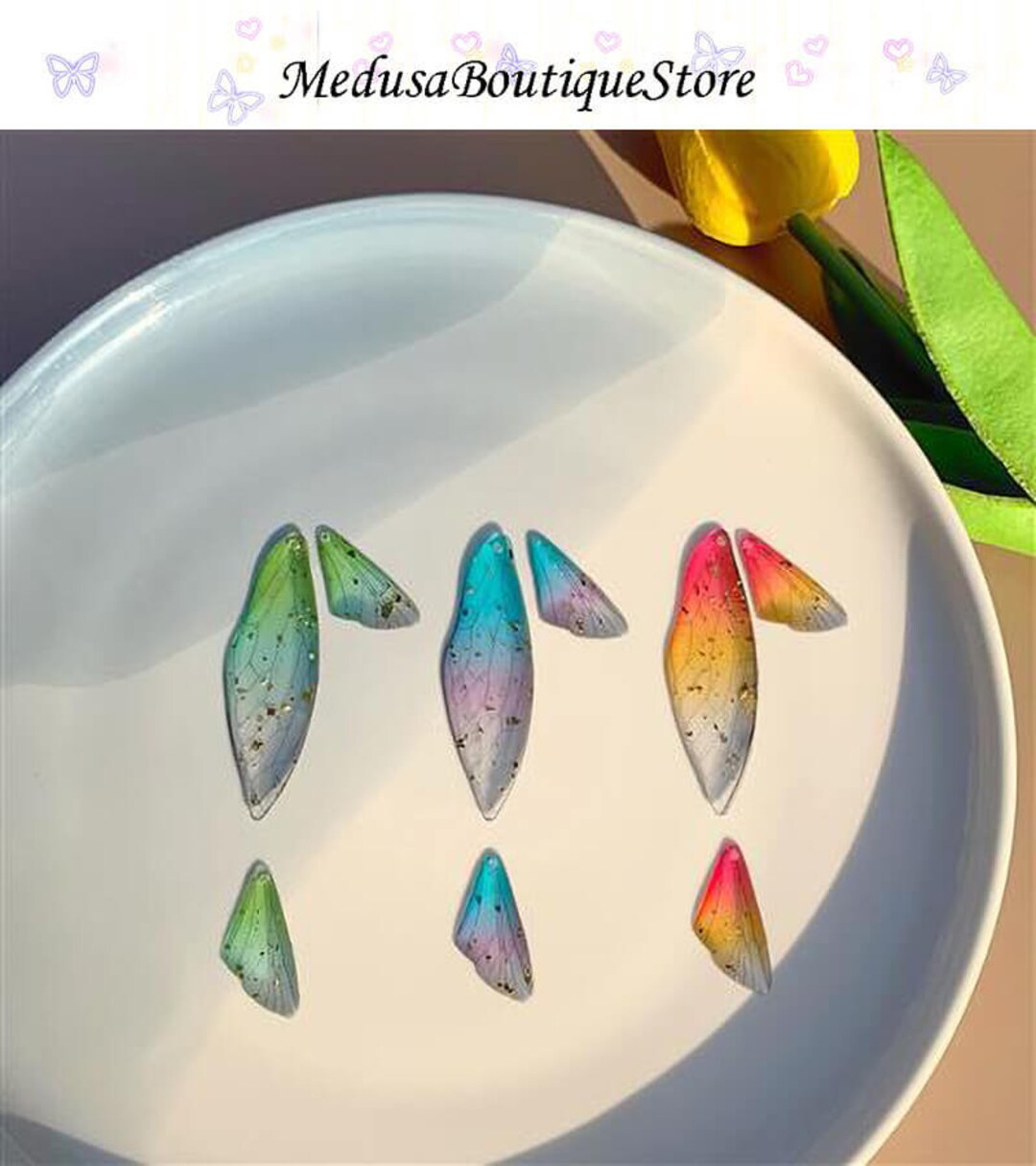 5pcs Resin Wing Charm, Wings Charms Pendants, DIY Bracelet Necklace ...