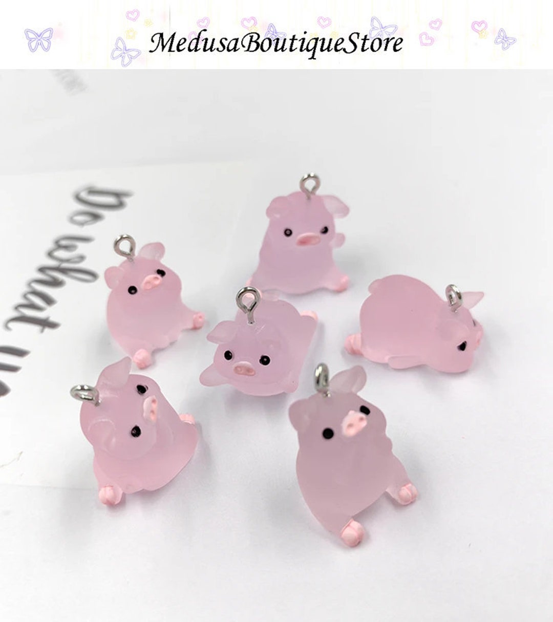 6pcs Kawaii Pink Pig Resin Charms, Animal Pendant, DIY Bracelet ...