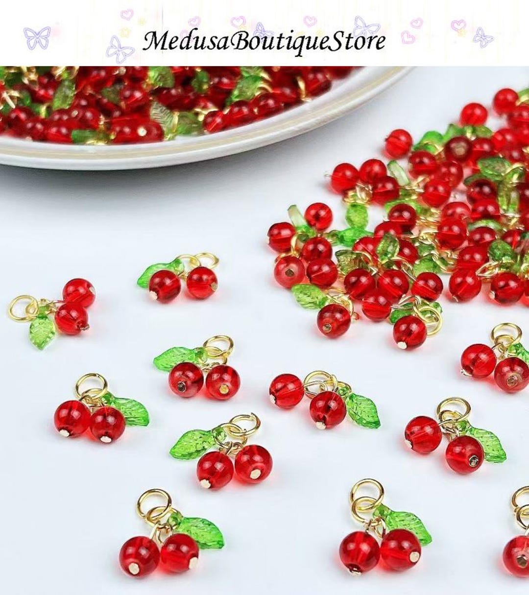 10pcs Resin Cherry Charms, Color Cherry Pendant, Fruit Charms, DIY ...